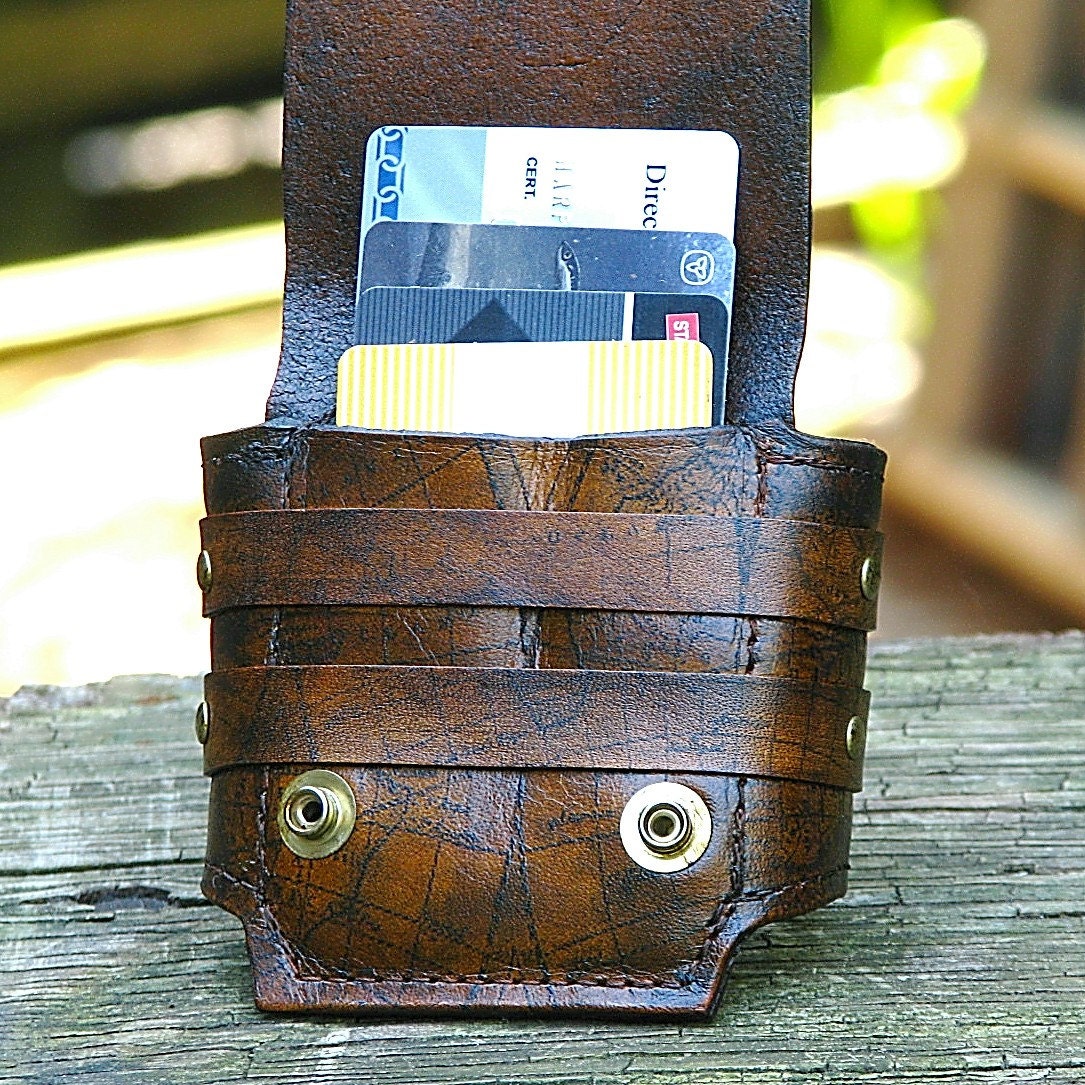 Rustic Leather Wrist Wallet Cuff Biker Wallet for Men and
