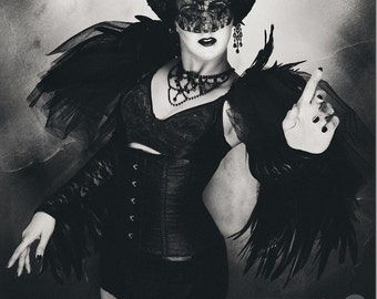 Giant Gothic Black Tulle Net Feather Epaulettes Maleficent Cabaret ...