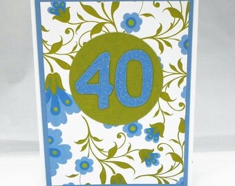 Handmade 40th Birthday Card - 40th Anniversary Card - Blue and Green ...