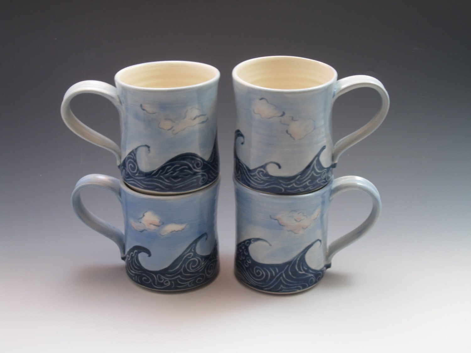 Waves Mug Porcelain coffee cup by SarahBak on Etsy