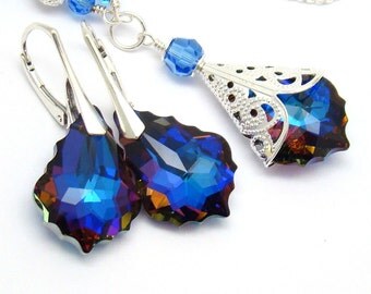 Cobalt Blue Jewelry Set, Swarovski Crystal Silver Plated Filigree ...