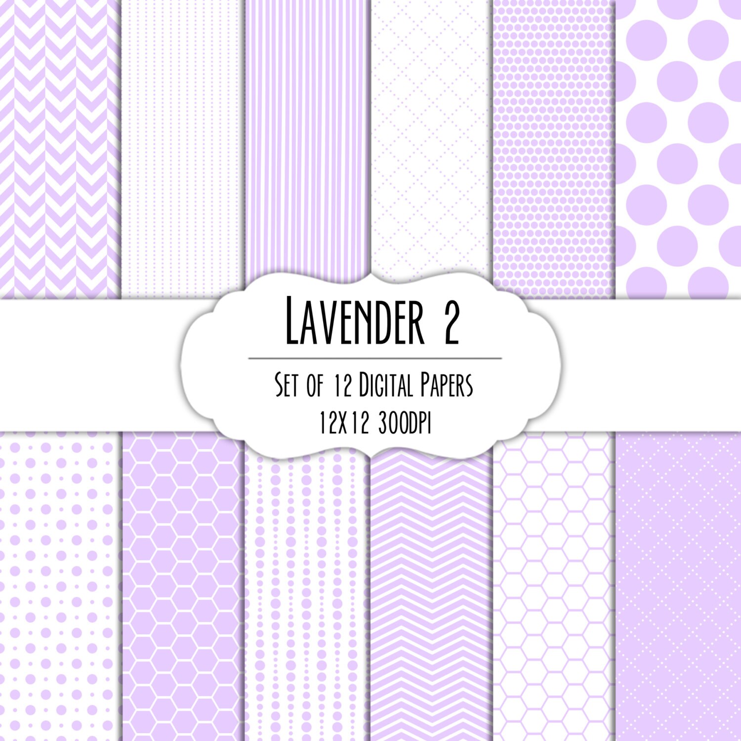 Lavender Purple 2 Digital Scrapbook Paper 12x12 Pack Set of