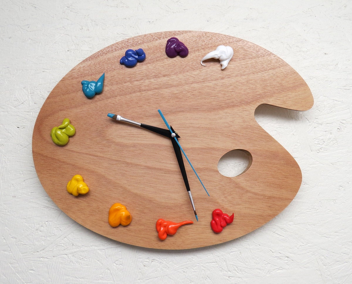 Artist Palette Clock 3D Paint on Wood Left or Right by RipdNTorn