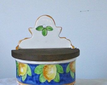 Vintage Italian Pottery Salt Box Colorful Ceramic Yellow Lemons with ...