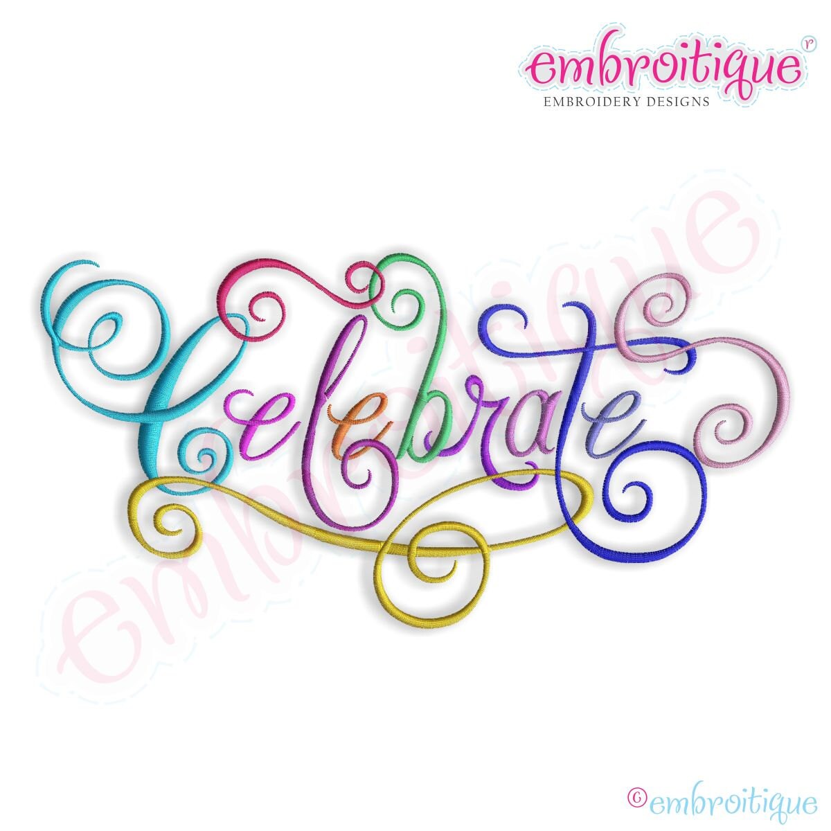 Celebrate Calligraphy Script Embroidery Design Large