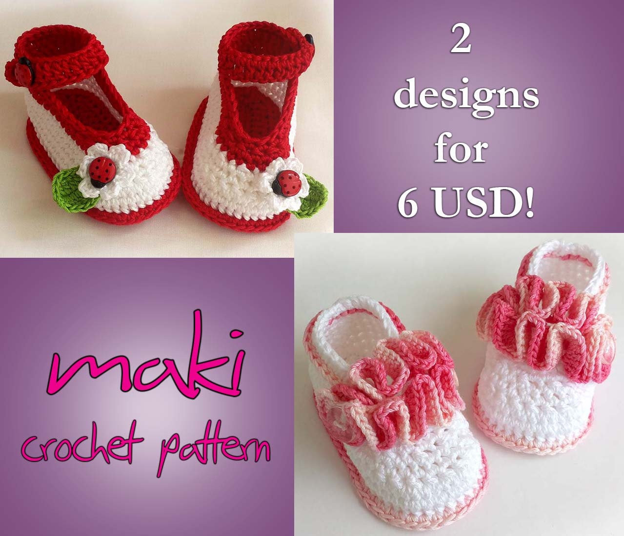 Crochet pattern baby booties Two unique designs Permission