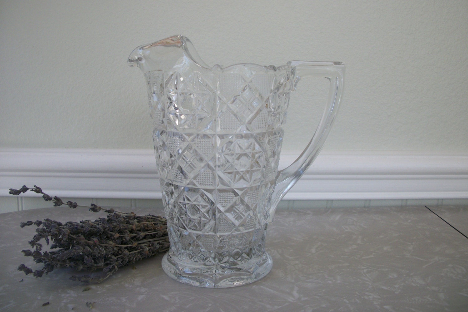 Vintage 1930s Depression Clear Cut Glass Water Pitcher Juice Milk ...