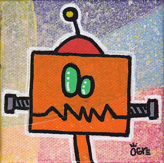 Items similar to Original OOAK Lowbrow Outsider Art "Confused Bot ...