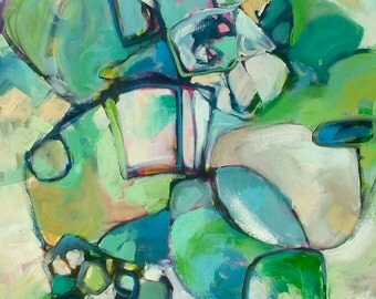 Original Abstract, Oil Painting, Green Painting, Oil Green and Blue ...