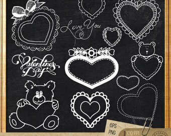 20 Chalkboard Doodle Heart Frames and Elements Clip Art - EPS, PNG ...
