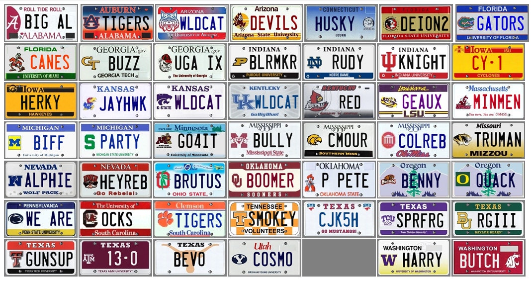 Personalized College University State License Plate by platelinks