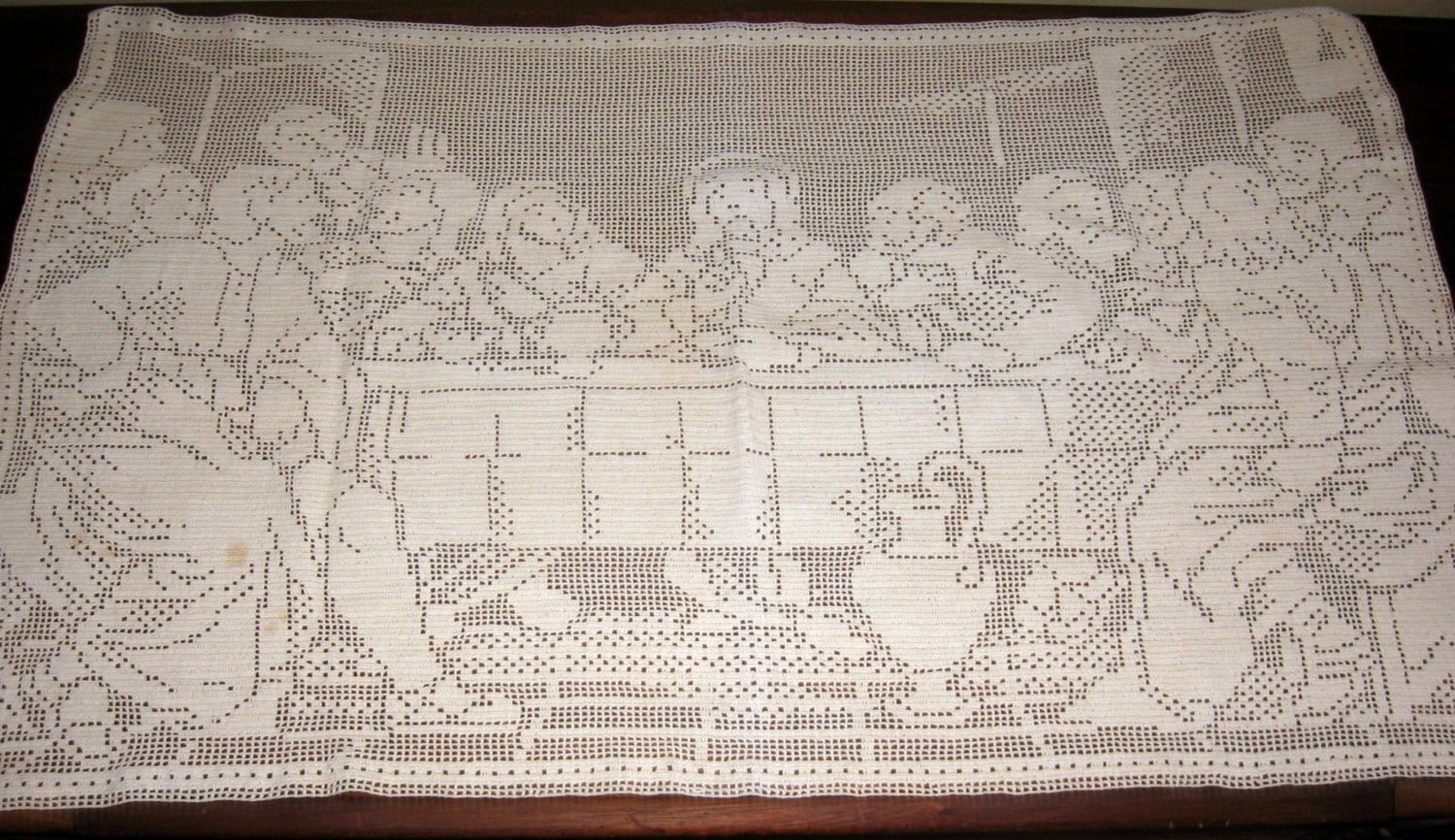 Vintage Filet Crochet Last Supper Table Runner Hand Crafted