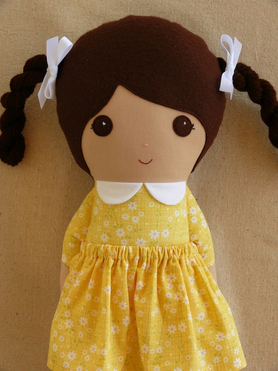 Large Fabric Doll Rag Doll Brown Haired Girl With Braids In