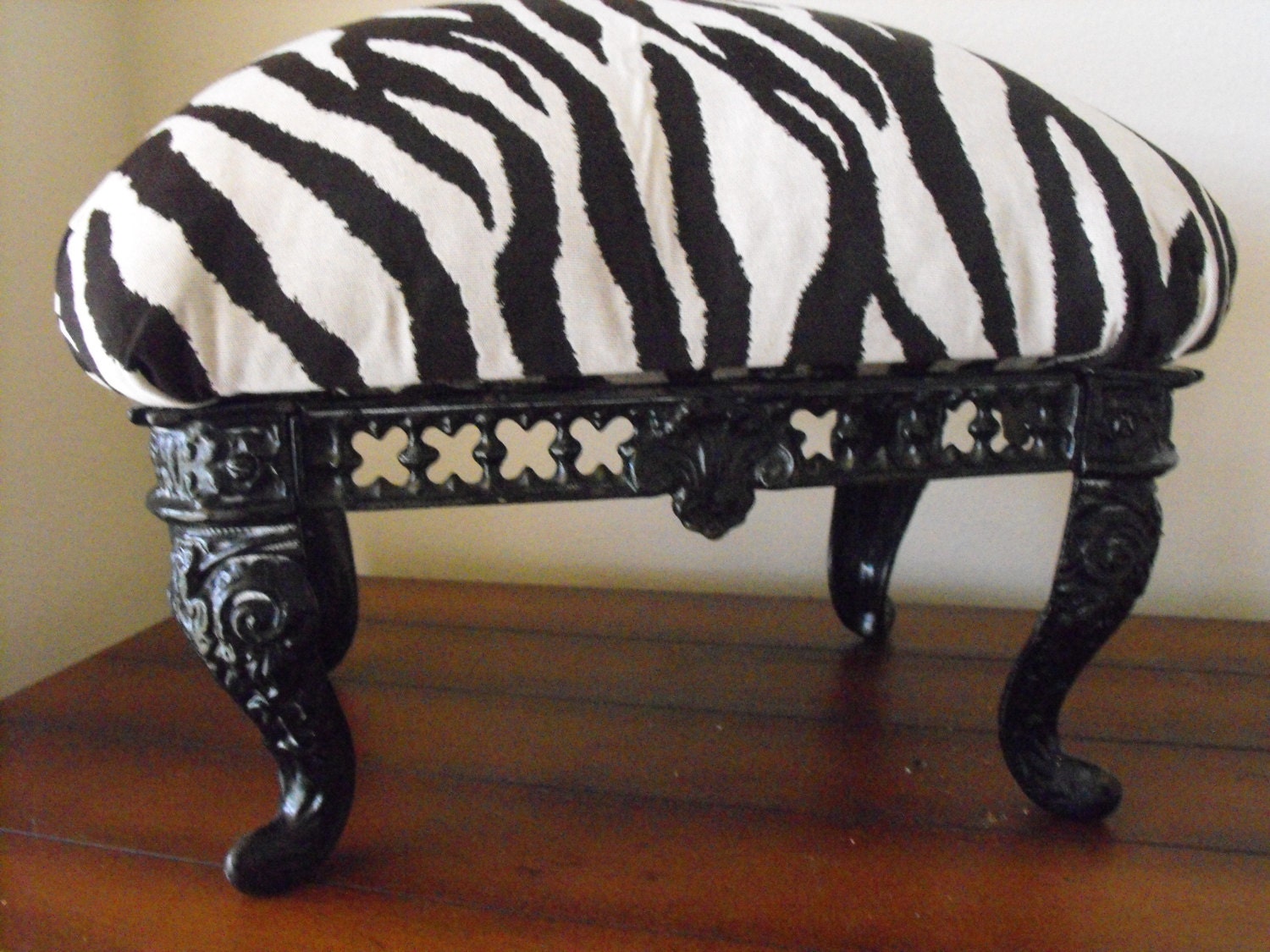 Antique Cast Iron Shabby Chic Foot stool – Antique Black with a zebra ...