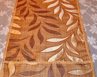 SALE Brown Table Runner, Cream Table Runner, Beige Table Runner, Leaves ...