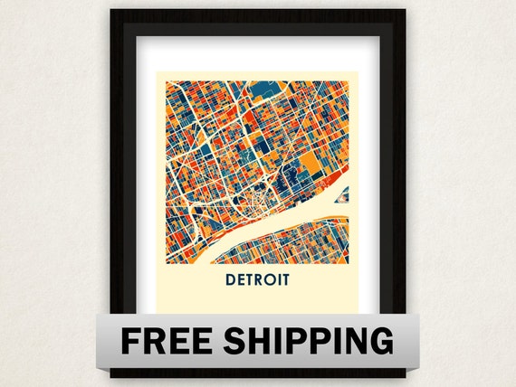 Detroit Map Print Full Color Map Poster by iLikeMaps on Etsy