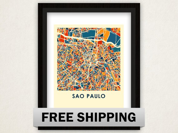 Sao Paulo Map Print Full Color Map Poster by iLikeMaps on Etsy