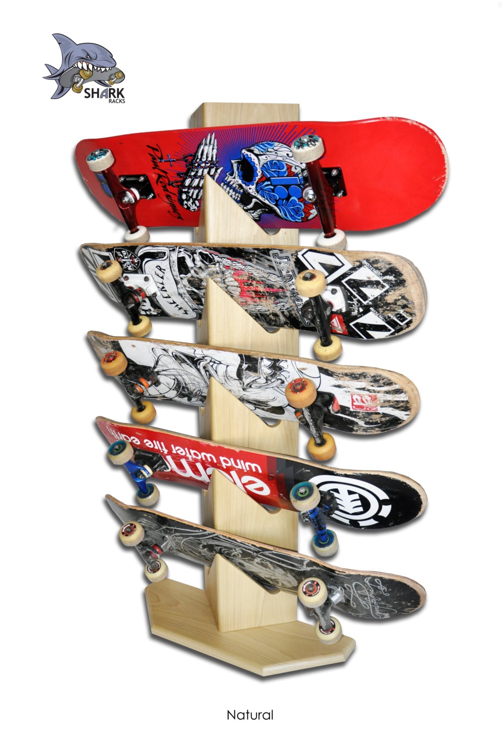SHARK RACKS 5 BOARD Skateboard Display Rack Natural by WOODWAZE