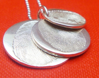 triple descending sterling silver fingerprint charms, fingerprint ...