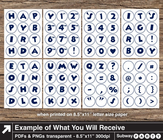 Printable Cartoon Style Navy Letters & Numbers in 2.5