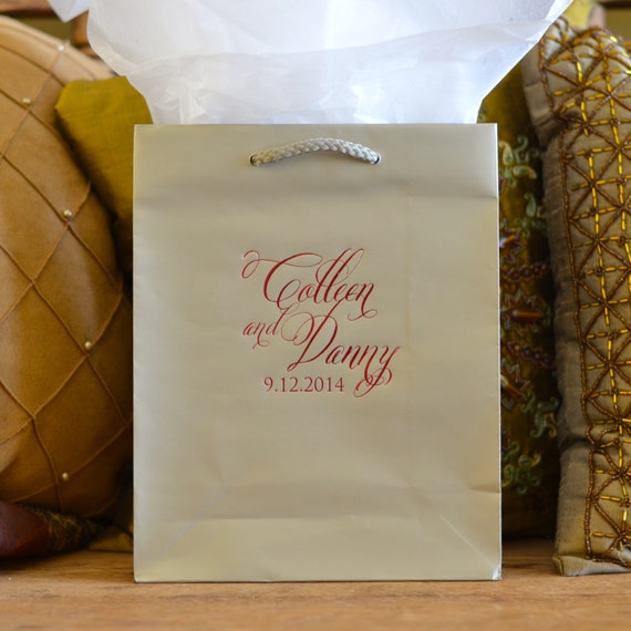 Custom Hotel Wedding Welcome Bags with Script by GraciousBridal