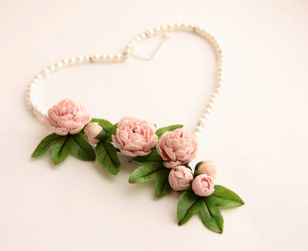 Necklace Flower Necklace Peony From Polymer Clay Jewelry
