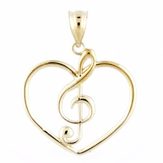 14K Yellow Gold Heart G Clef Pendant Heart G Clef Heart