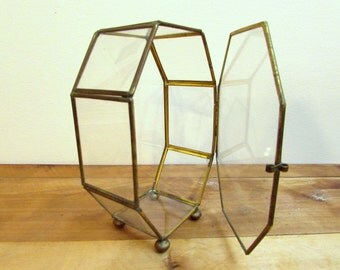Vintage Brass Glass Box, Brass Glass Display Case, Brass Curio Box ...
