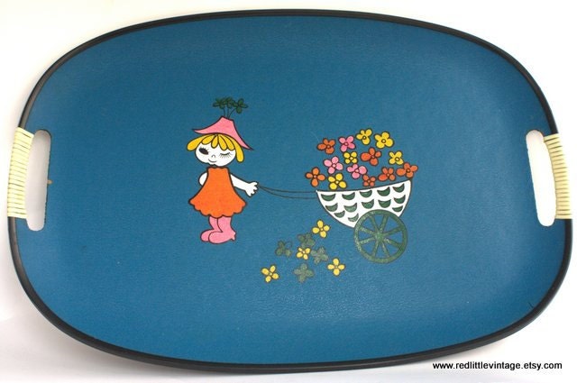 Mid-Century Large Blue Serving Tray with Design – Haute Juice