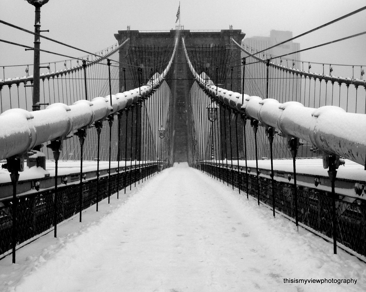 Brooklyn Bridge snow scene New York Original by myviewphoto
