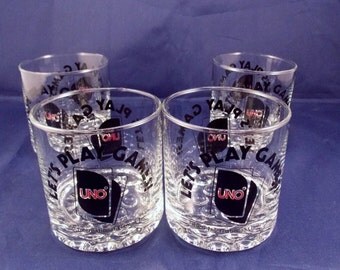 Vintage Rock Glasses Uno Card Game Set Of 4 Free Shipping USA