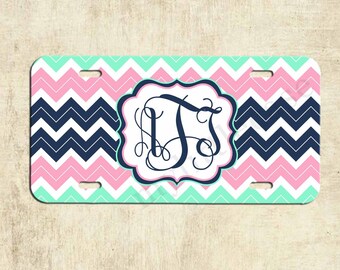 Monogram License Plate Frame Geometric Chevron by mylittlecase