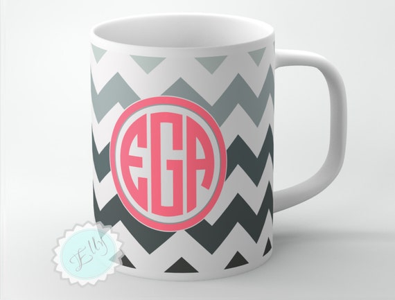 Custom Coffee cup Coral monogram name or initials on Gray