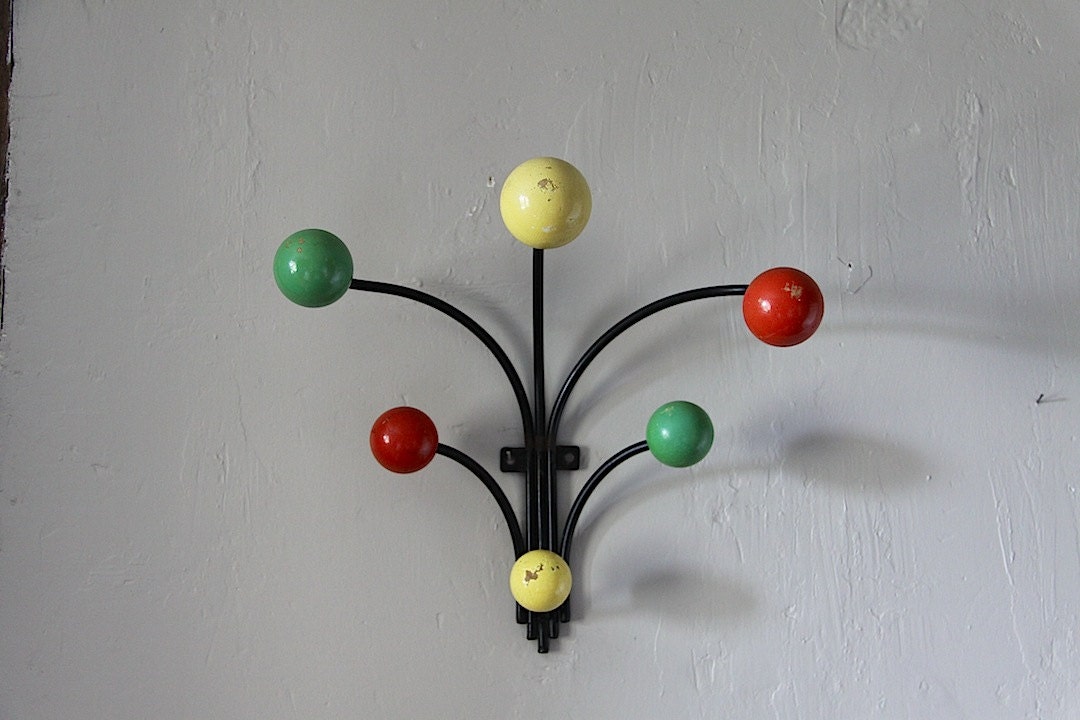 RARE Mid Century Bistro Style Atomic Coat Hook Hat Rack 6 Pegs – Haute ...