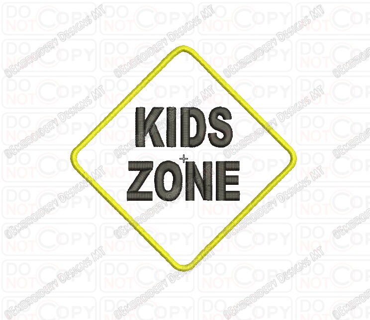 Kids Zone Applique Sign Embroidery Design in 3x3 4x4 and 5x7