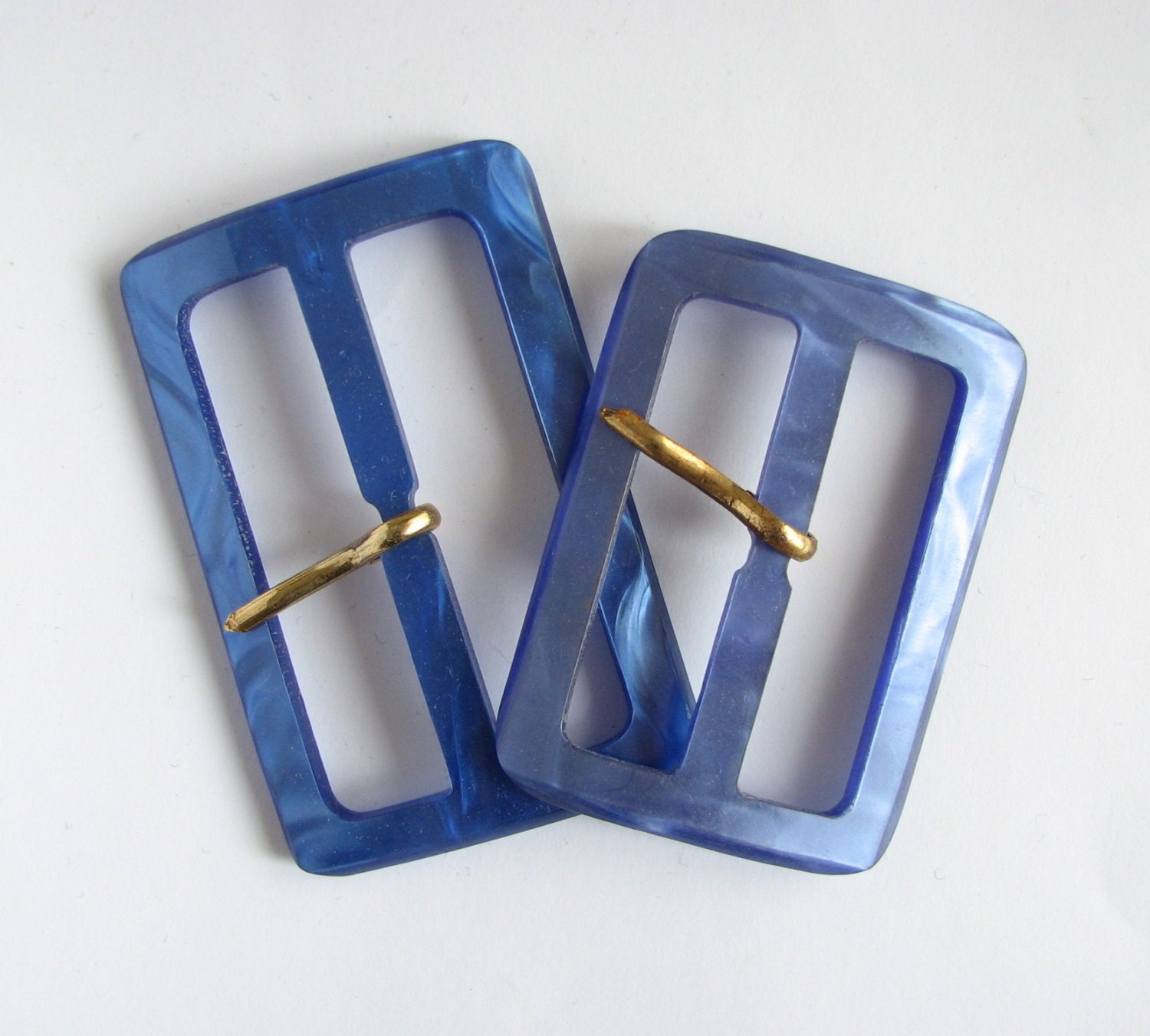 Large Royal Blue Buckles in 2 Sizes, made in antique lucite plastic ...