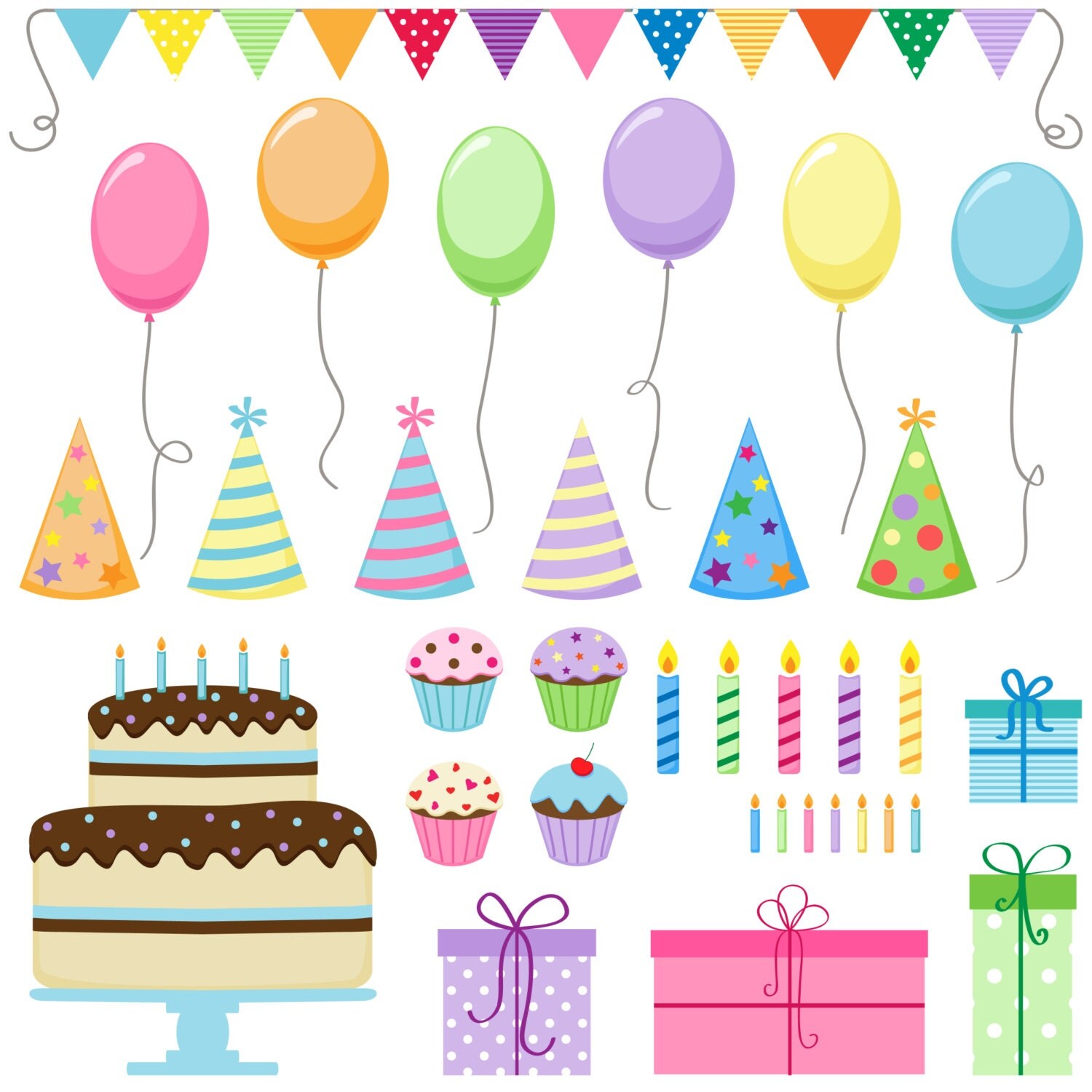 Birthday Party set clipart instant download 300 dpi