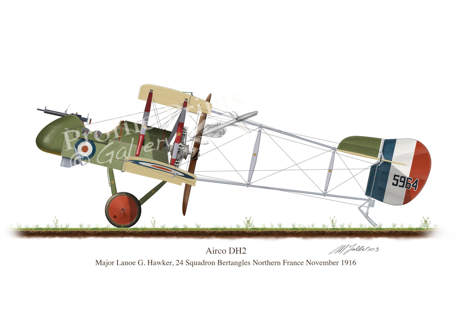 AIRCO DH2 1916 Vintage Aircraft Lanoe Hawker Profile Artwork