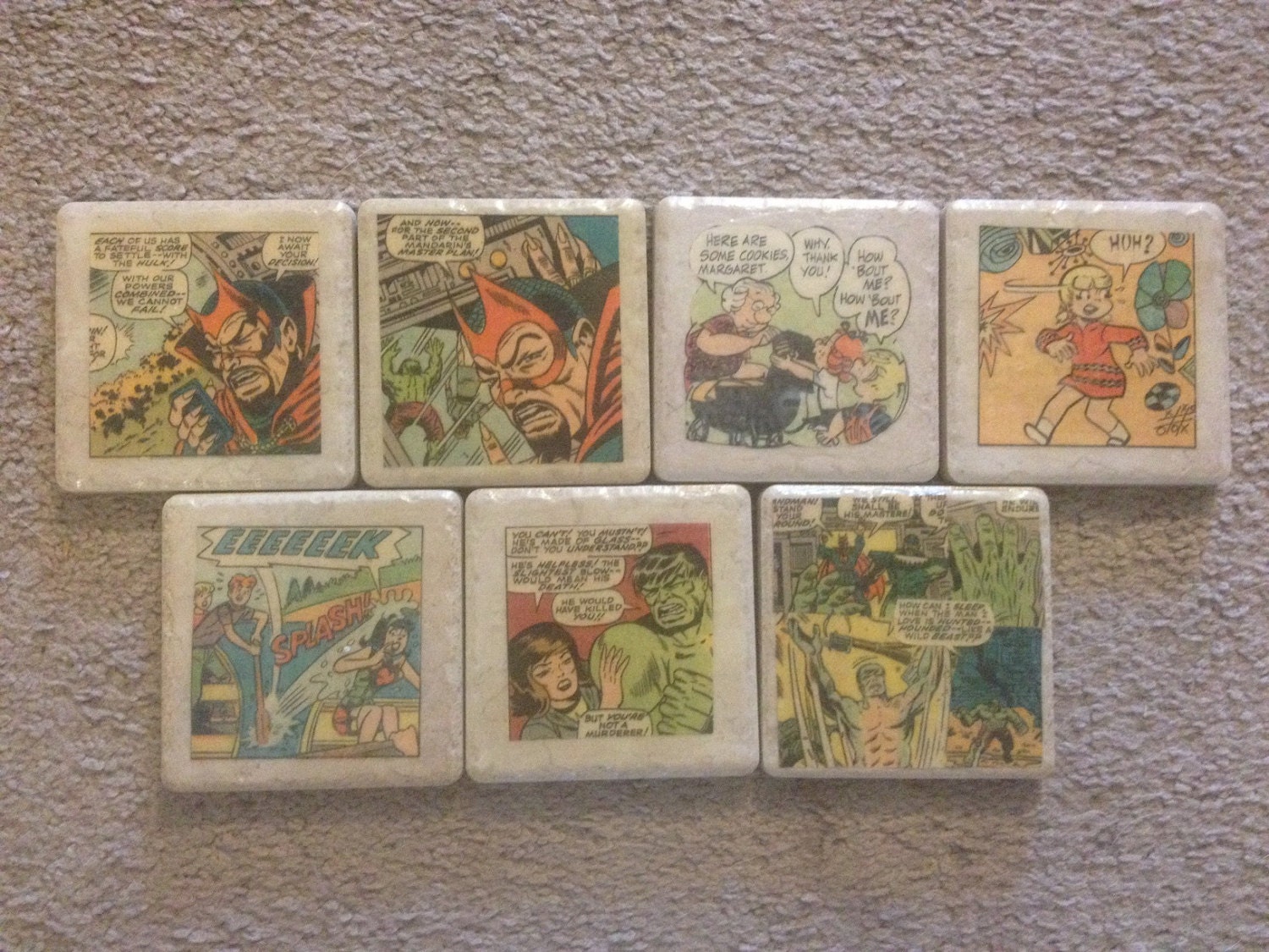 Hand Crafted (with real vintage comic book strips) Marble COASTERS ...