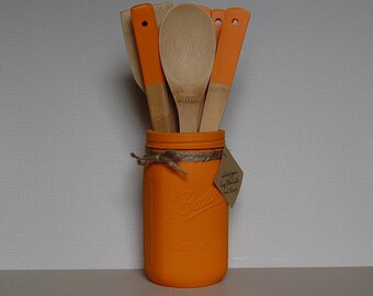 Create Your Own Look Wood Cooking Utensil Set w/ Mason Jar Holder ~ Mix ...