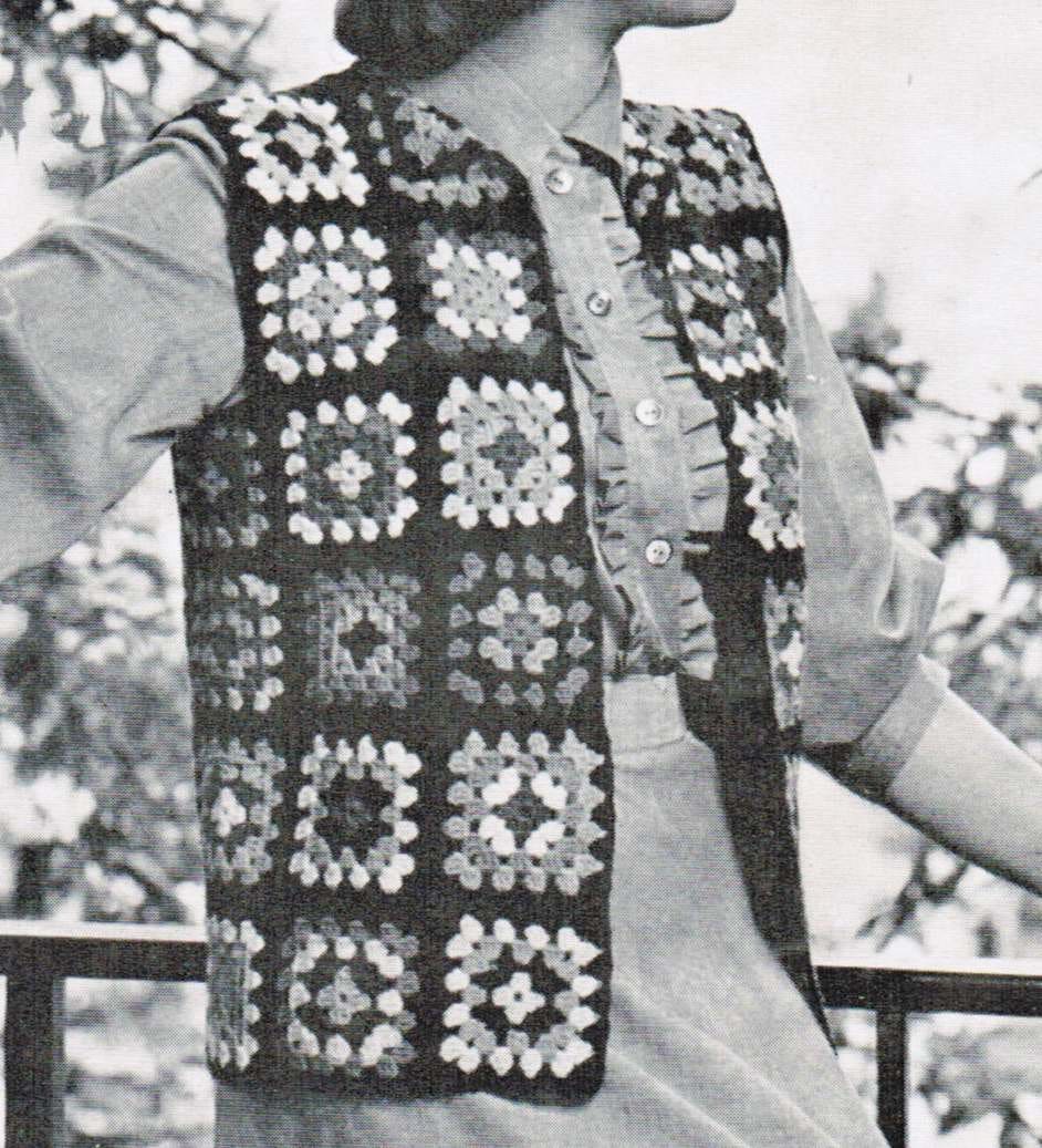 Vintage Granny Square Vest and Hat Crochet Pattern / Granny