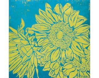 Sunflowers linocut | Etsy