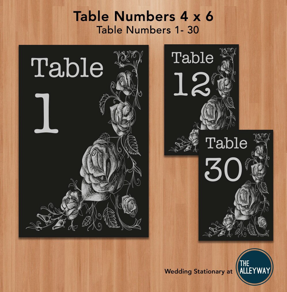 Romantic Vintage Chalkboard Rose Floral Table Numbers 1 to 30- 4 x 6 ...