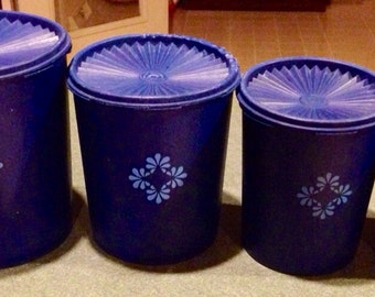 Vintage Blue Tupperware Canister Set - Navy