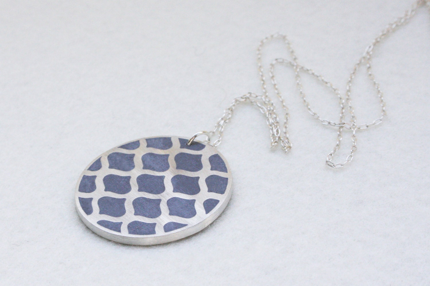 Long Silver Pendant Necklace Silver Mesh Necklace Modern