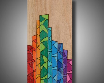 Abstract Modern Art on Pine Pyrography Prismacolor Pencil