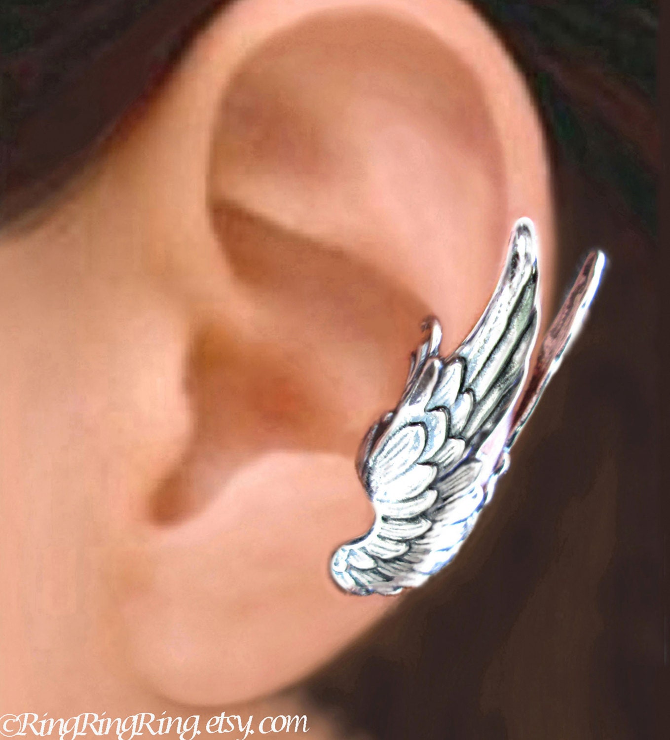 Large Guardian Angel Wings ear cuff Sterling Silver earrings