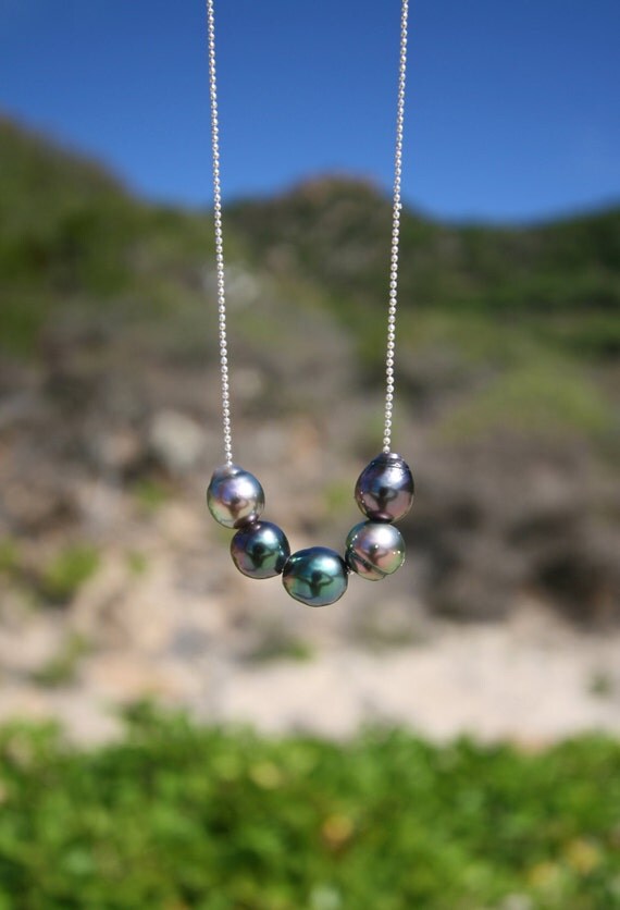 Circled tiny-shiny pearls on silver, cultured tahitian pearls, beach ...