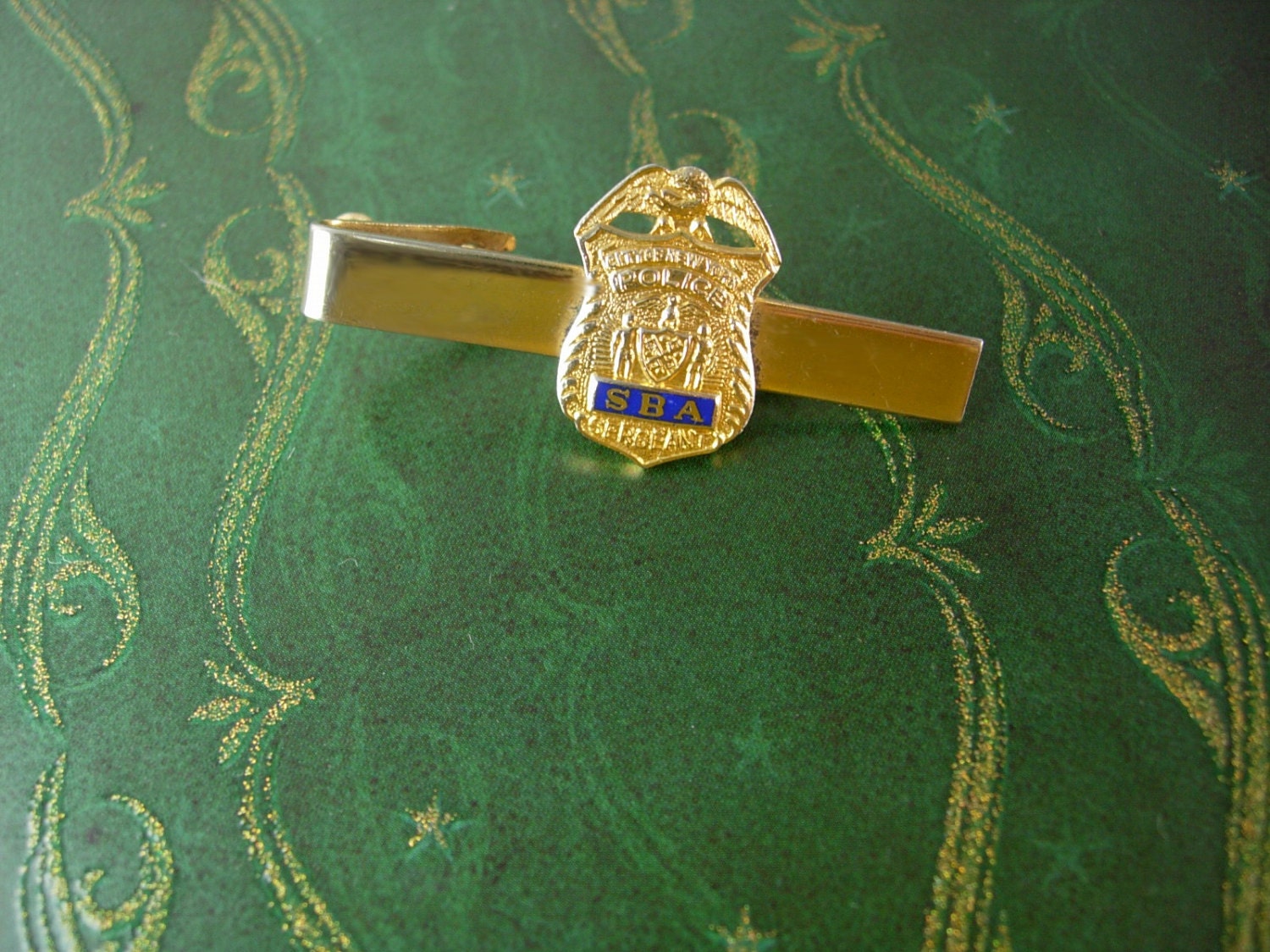 City of New York Sergeant SBA Tie Clip Badge Vintage Gold Filled Blue ...