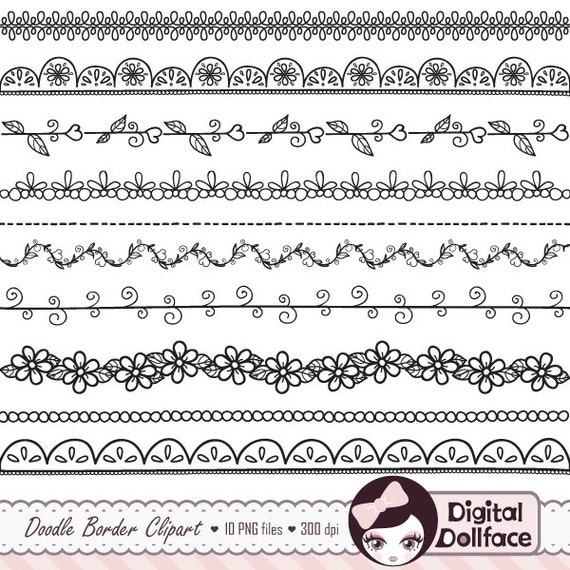 Digital Doodle Border Clip Art Hand Drawn Black Border